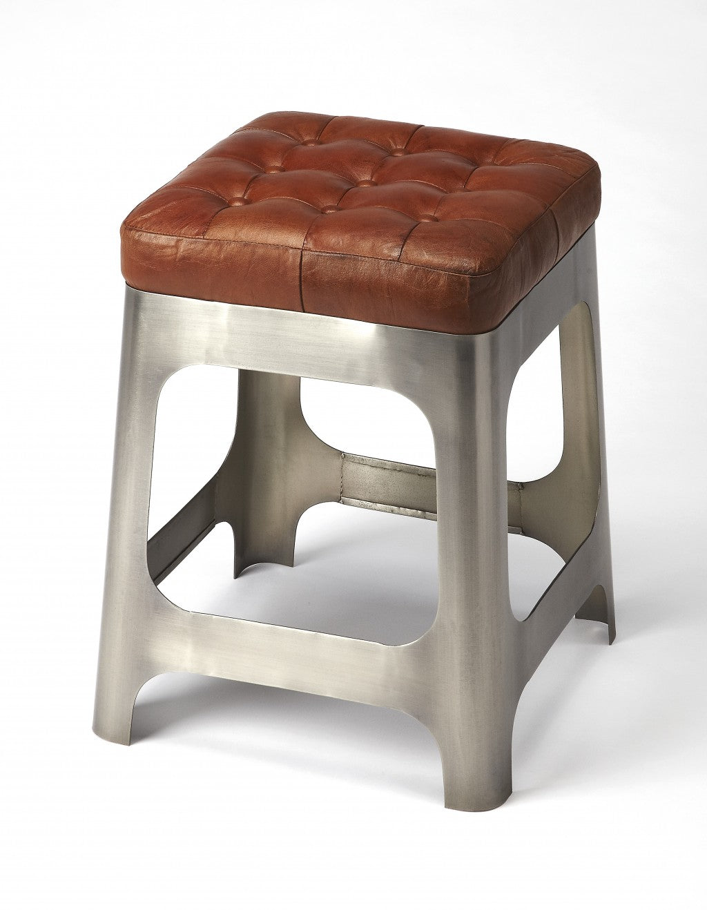 20" Brown And Silver Leather And Iron Backless Bar Chair – Bundle Abode