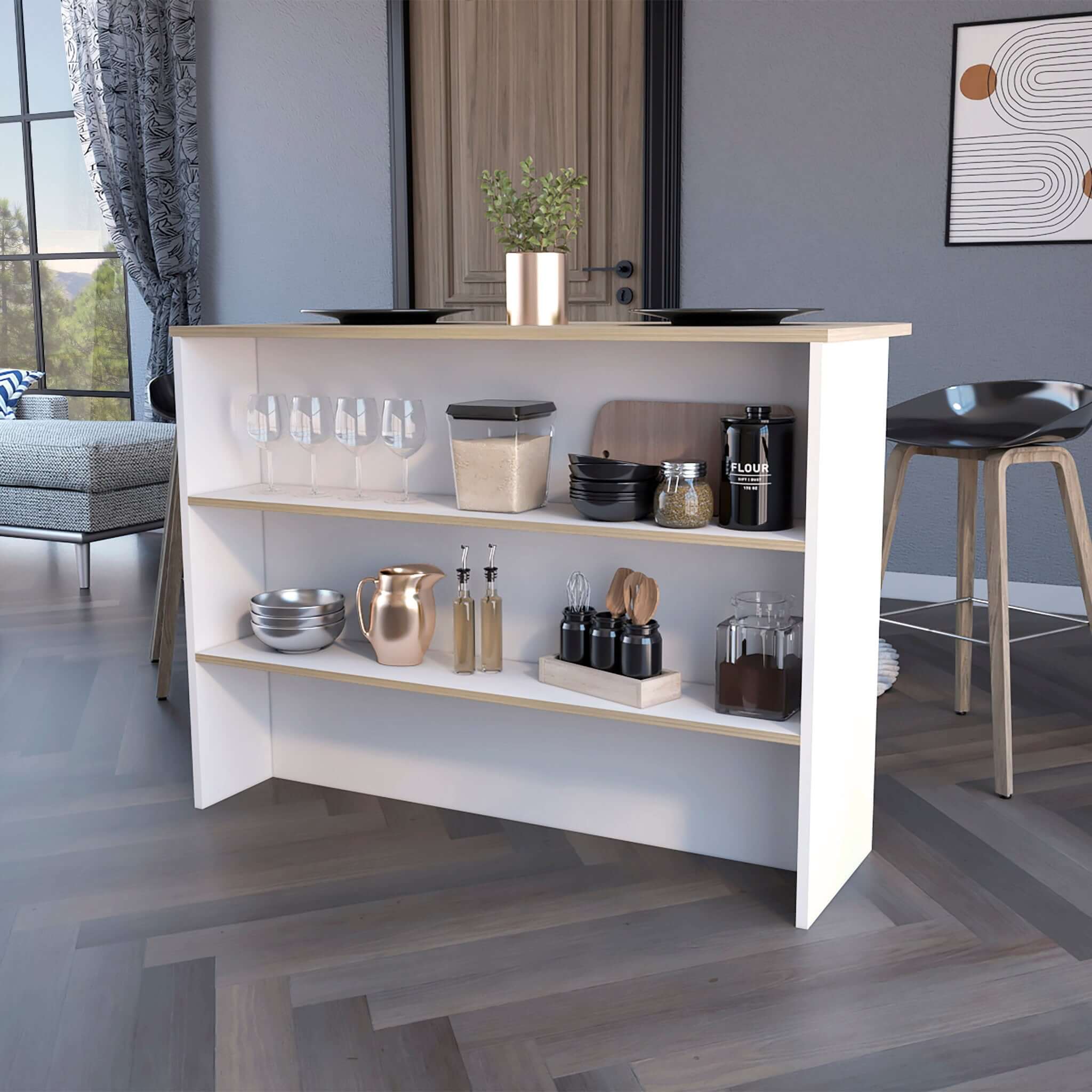 White 47" Kitchen Island With Storage – Bundle Abode